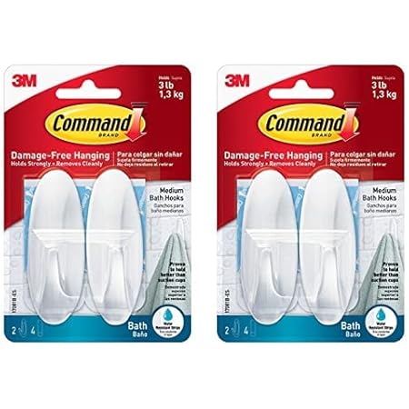 Amazon.com: Command Medium Designer Bath Hooks, White, 2-Hooks, 4-Water ...