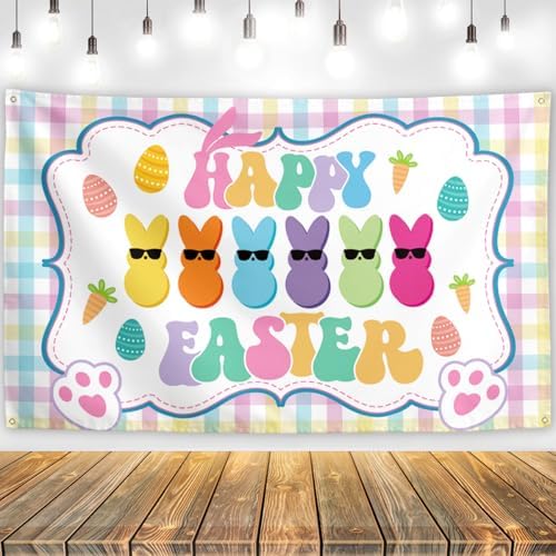 Amazon.com: Easter Decorations Happy Easter Peeps Backdrop Spring Bunny ...
