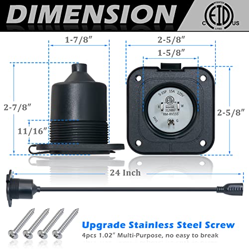 Snapklik.com : 15 Amp Shore Power Inlet, EilxMag 125V Flanged Inlet ...