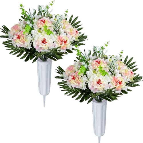 Amazon.com: Memobloom Artificial Memorial Flowers for Cemetery: 2 Pcs ...