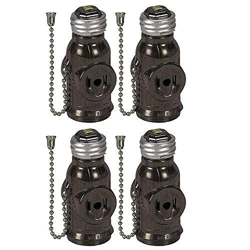 4 Light Bulb Socket 2 Outlets Splitter Switch Light Holder Adapter Pull ...