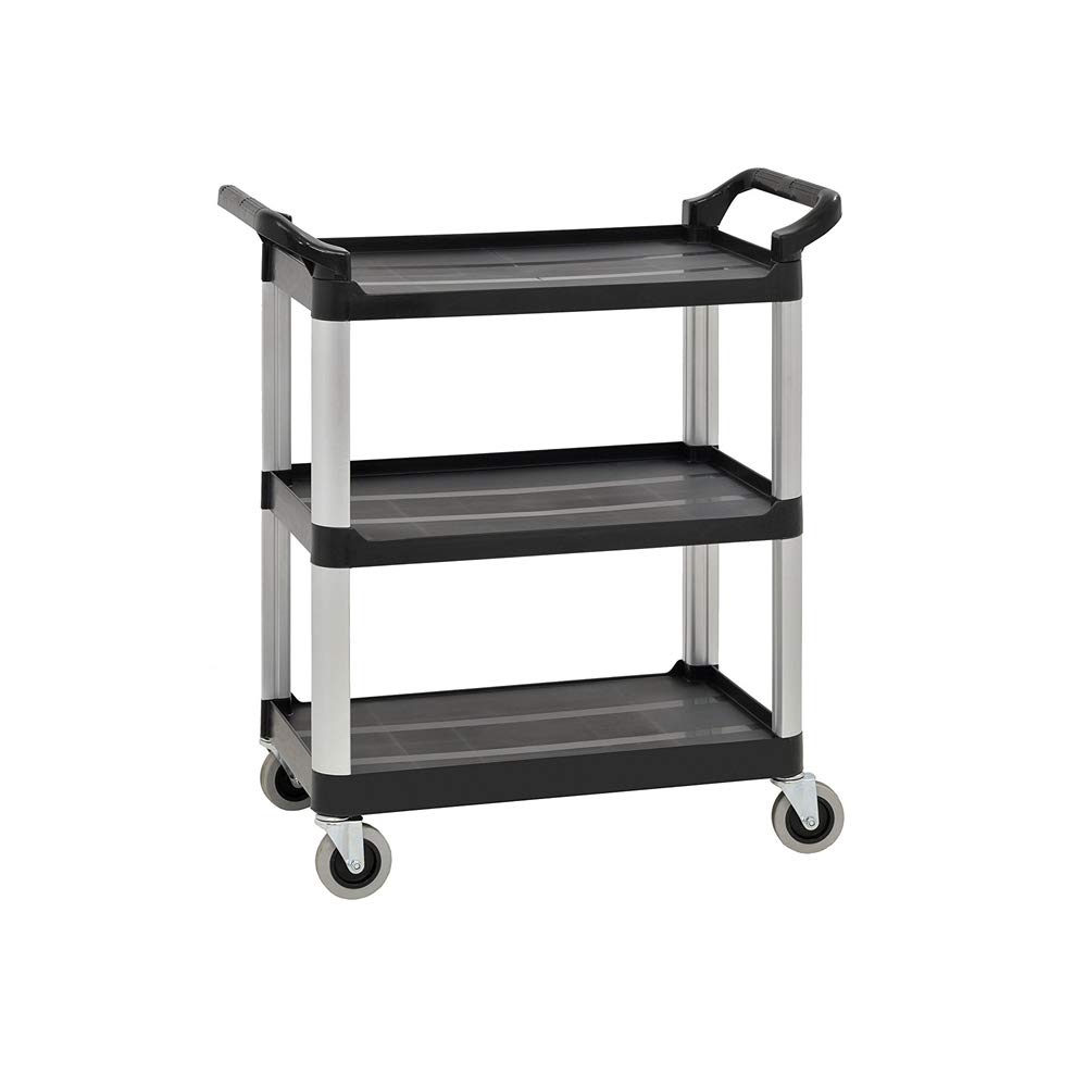 Buy 3-Tier Utility Cart, Black Bus Cart 350 lbs Load with Open Shelving ...