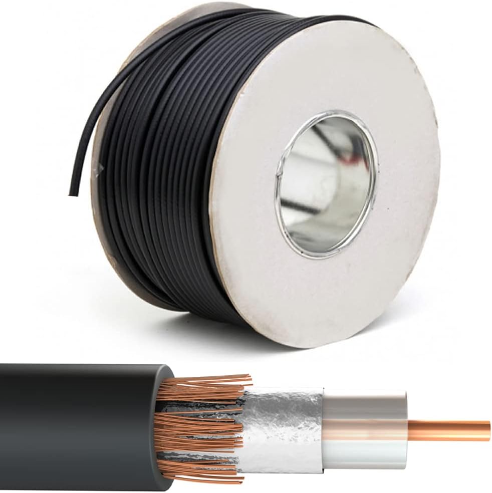 100m Black RG6 Coaxial Cable - 75OHM TV Aerial Satellite Freeview Wire ...