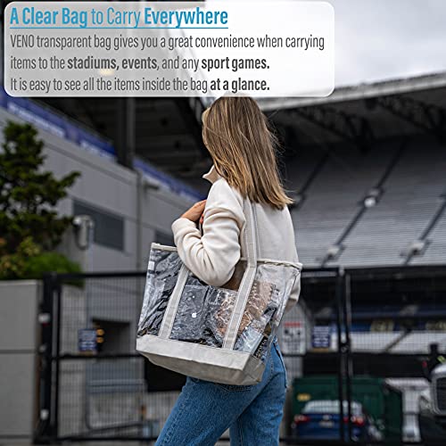 VENO 2 Pack Clear Bag w/Zip and Front Pocket, Transparent Vinyl PVC ...