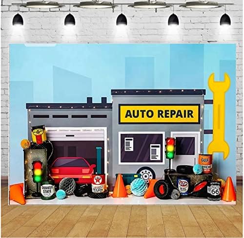 Amazon.com : Auto Repair Shop Boys Birthday Party Photography Backdrop ...