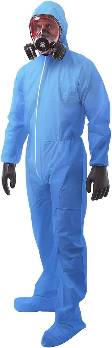 AMZ Disposable Coveralls with Hood and Elastic Wrists, X-Large. Pack of ...