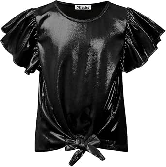 Amazon.com: Mirawise Girls Shirts Metallic Tops Clothes Tshirt Ruffle ...