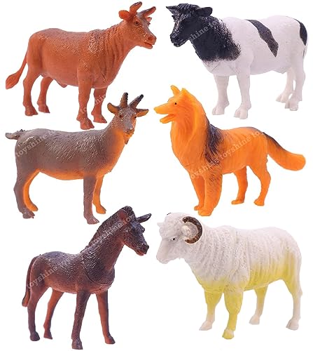 Toyshine Domestic Animal Toys Figures, 6 PCS Realistic Farm Animals ...