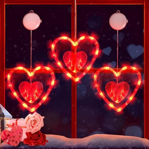Amazon.com : Valentine's Day Window Lights Decorations,3PCS Red Heart ...