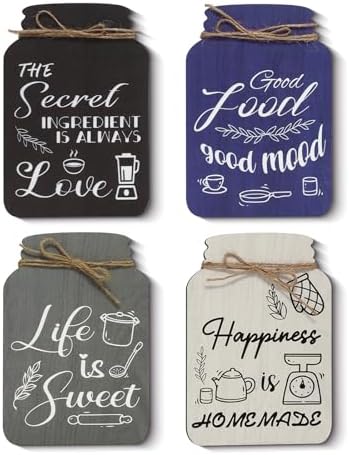decalmile 4 Pieces Kitchen Quotes Wooden Wall Art Rustic Farmhouse Wood ...