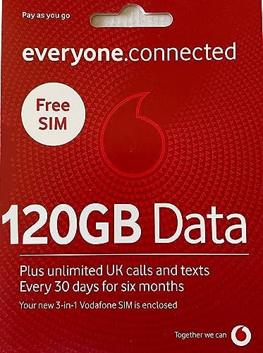 120GB Data Preloaded Vodafone Sim Card with Unlimited Calls and Texts ...