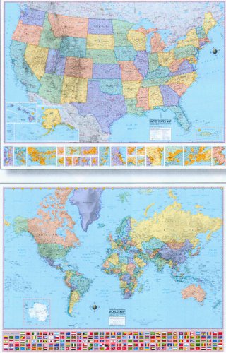 United States Map and World Map - 2 Wall Map Set: American Map ...