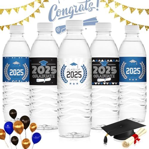 Amazon.com : Ugaarsan Graduation Water Bottle Labels 20-100PCS Gold ...
