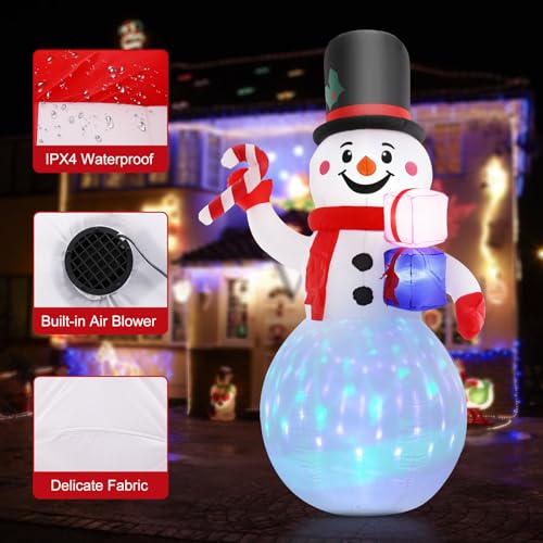Aceshop 8FT Christmas Inflatable Snowman with Rotating LED Light ...