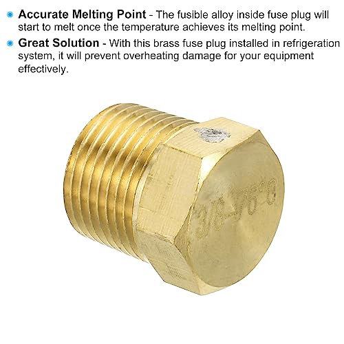 PATIKIL 3/8″ BSPT Brass Fuse Plug, Brass Fusible Melt Plug 76 Celsius ...