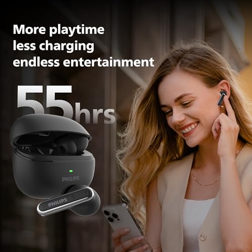 Philips TAT1150BK /94 Premium Wireless Earbuds with ANC, Quad Mic ENC ...
