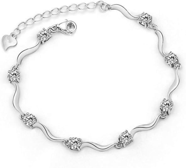 Amazon.com: Women Silver Crystal Bracelet Adjustable Wave Chain Bangle ...
