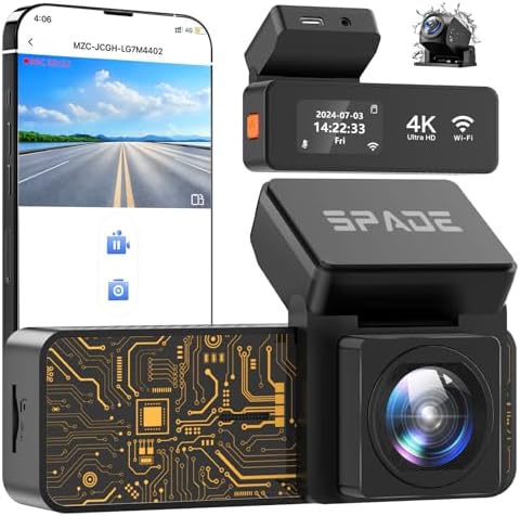 Amazon.com: SPADE Dash Cam Front and Rear, Built-in WiFi 4K+1080P Dash ...