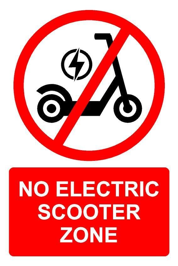 No electric scooter zone safety sign - 1mm flexible Plastic sign (200mm ...