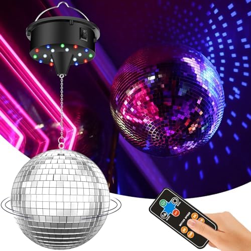 Meagoo Disco Ball with Motor and Light, 8" Hanging Mirror Ball and 6RPM ...