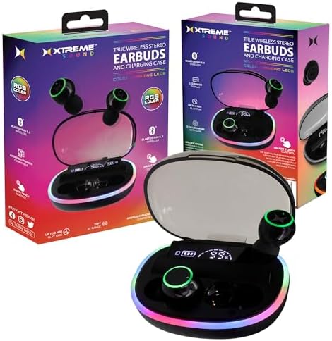 Amazon.com: Xtreme RGB Wireless Earbuds with Charging Case, LED RGB ...