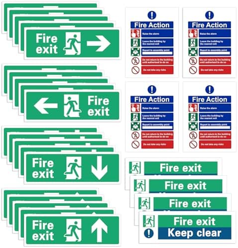 INNAL 28Pcs Safety Signs - 20Pcs Fire Exit, 4Pcs Action Notice, 4Pcs ...
