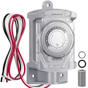 SURAIELEC 20 AMP 24 Hour Mechanical Timer Switch for Outdoor Electrical ...