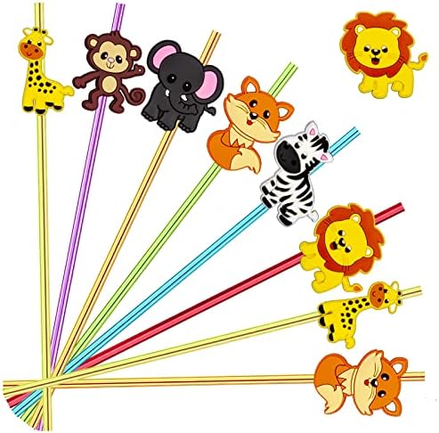 Amazon.com: 24 Reusable Jungle Animal Plastic Straws for Lion Fox Zebra ...