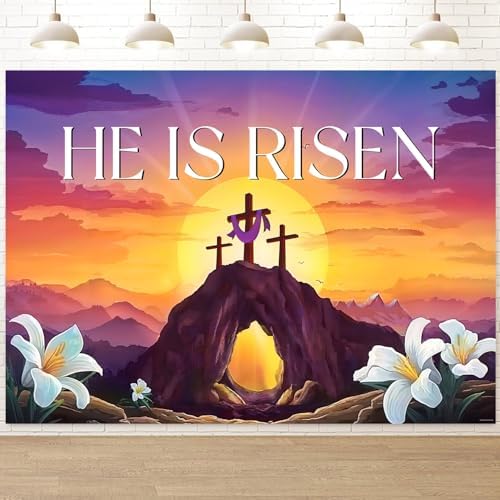 Amazon.com : Humkat He is Risen Backdrop, Easter Jesus Cross Banner ...
