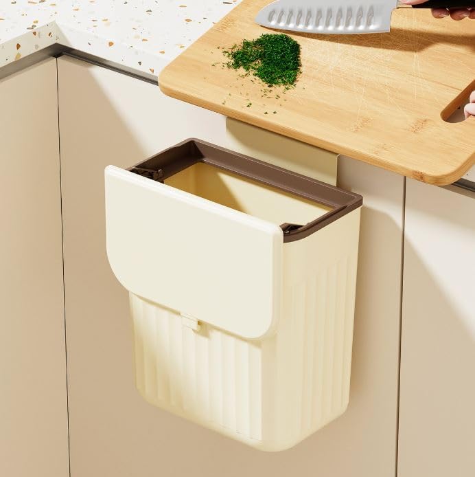 KPTON Plastic Hanging Kitchen Trash Can with Double-Sided Open Lid ...