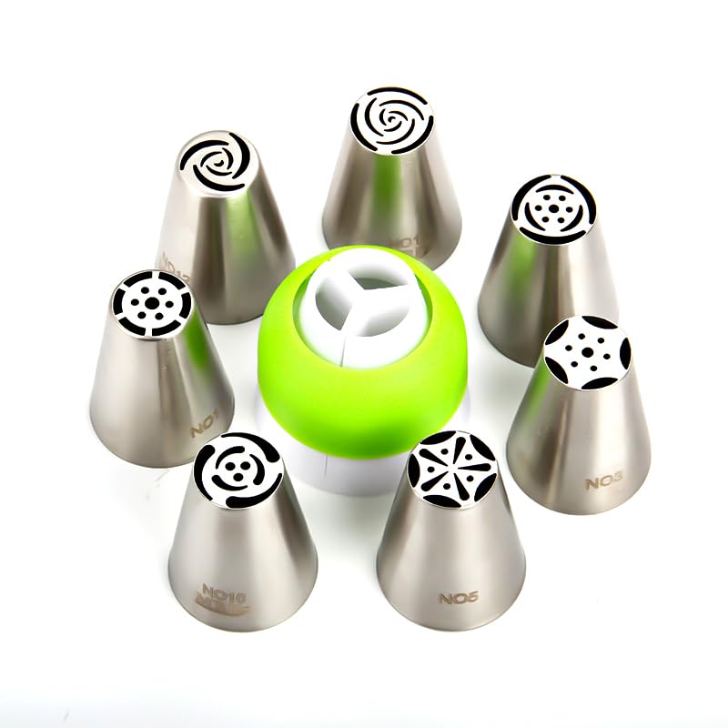 Icing Tips 7-Piece Russian Piping Tips Set With Tri-Color Coupler ...