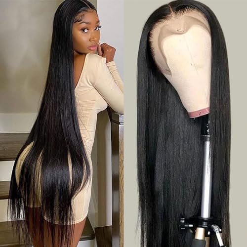 Amazon.com : 32 Inch Straight Lace Front Wigs Human Hair Pre Plucked ...