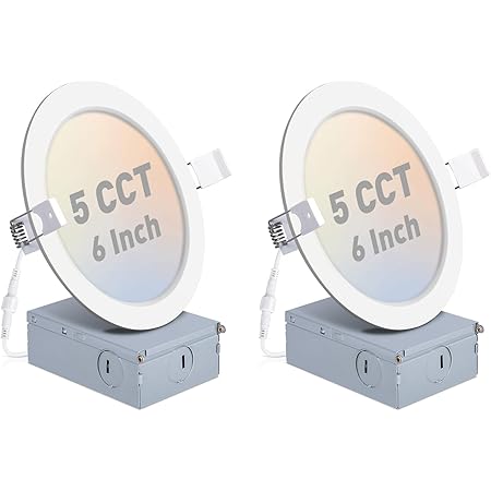 2 Pack 6 Inch LED Recessed Lights with Junction Box, 5CCT Recessed ...