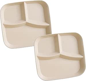 Set of 2 Wheat Straw Fiber Portion Control Plate Divided, Rectangular ...