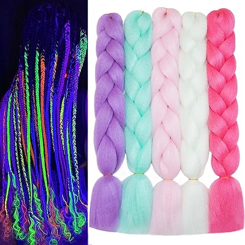Amazon.com : 5pcs Colorful Braiding Hair 24inch Colored Hair Extensions ...