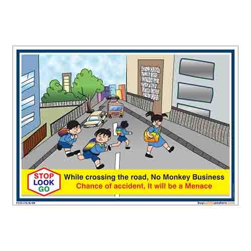 buysafetyposters.com - Stop Look Go Poster In English PVC Sticker (A4 ...