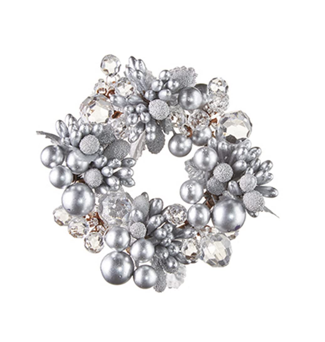 Amazon.com: Silver Beaded Berry and Crystal Candle Ring Mini Wreath ...