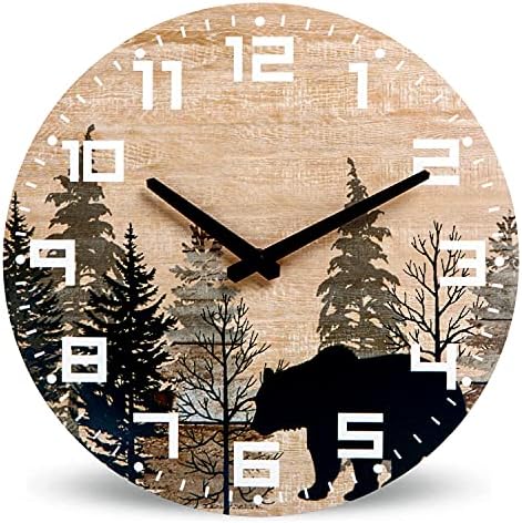 Amazon.com: Rustic Cabin Mountain Scene Wall Clock Wood Log Cabin Home ...