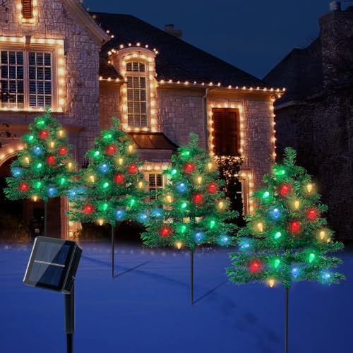 Amazon.com : Sumfox 4 Pcs 29In Solar Christmas Tree Lights Solar ...