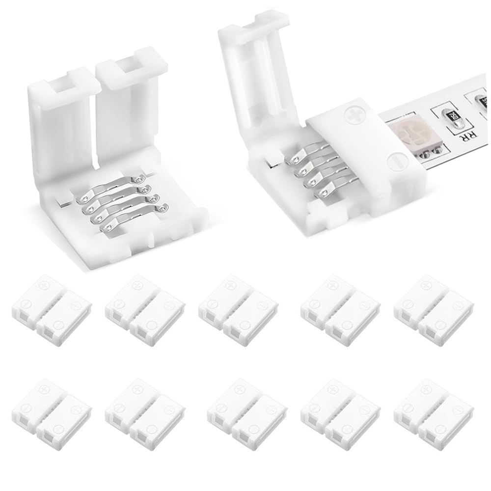 10Packs 4-Pin RGB LED Light Strip 10mm Connectors Unwired Gapless ...