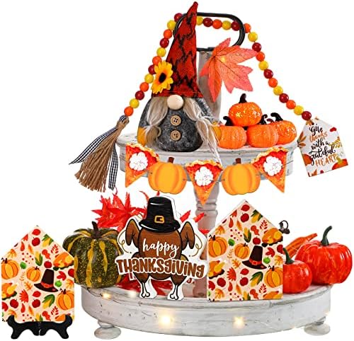 Amazon.com: Guoofu Fall Theme Tiered Tray Decor, Hello Autumn Pumpkin ...