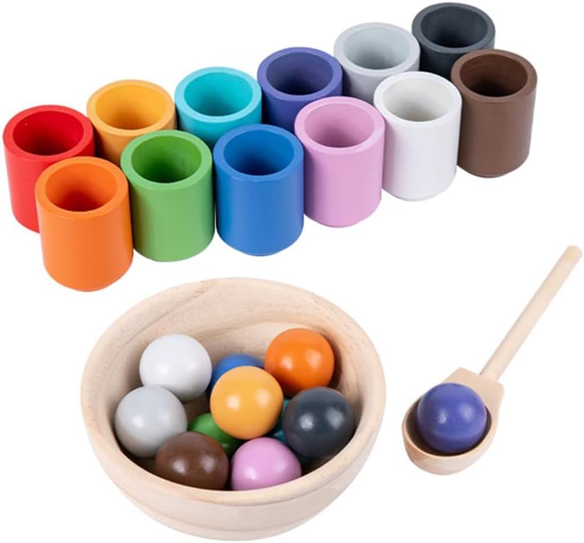 Amazon.com: Toddmomy 1 Set of Wooden Sorting Balls Toys Balls in Cups ...