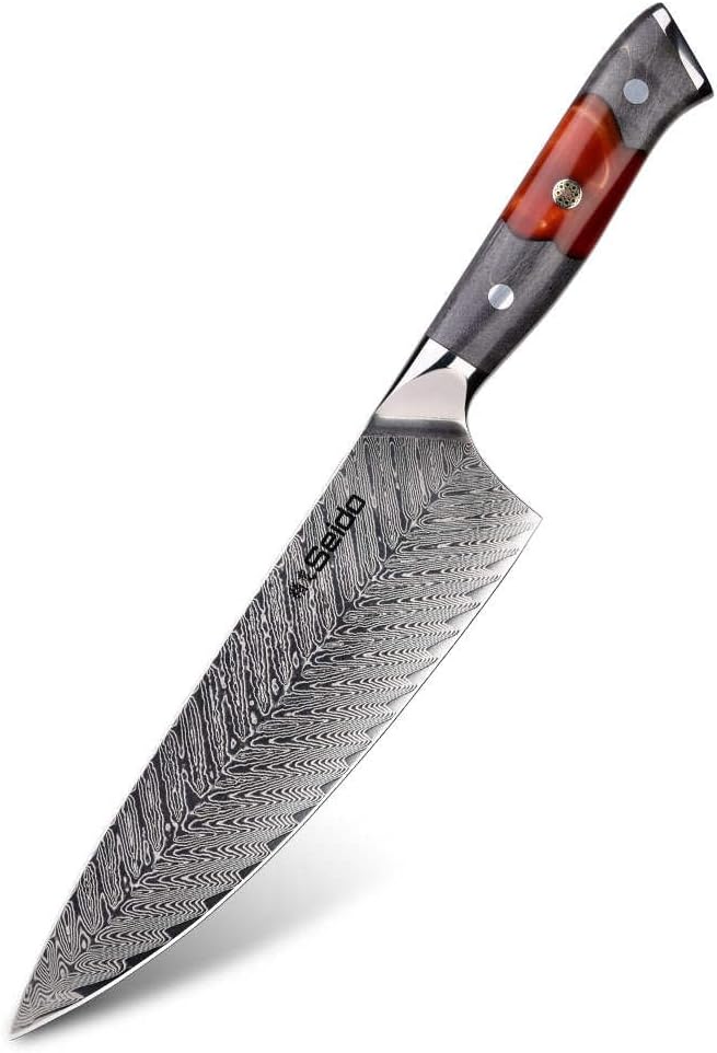 Amazon.com: Seido Knives 8" Inferuno Gyuto AUS10 Damascus Chef Knife ...