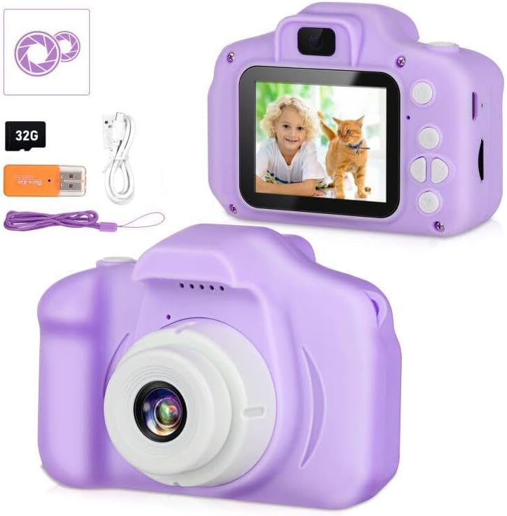 ZOYFFO Kids Digital Camera, Purple, 12MP & 1080P HD Video, 32GB SD Card ...