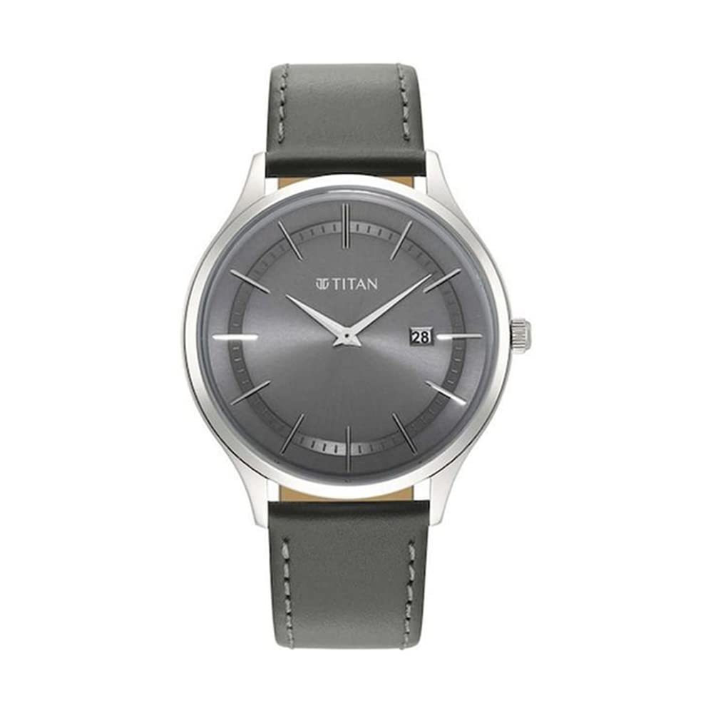 Titan Classique Slimline Grey Dial Analog with Date Leather Strap Watch ...