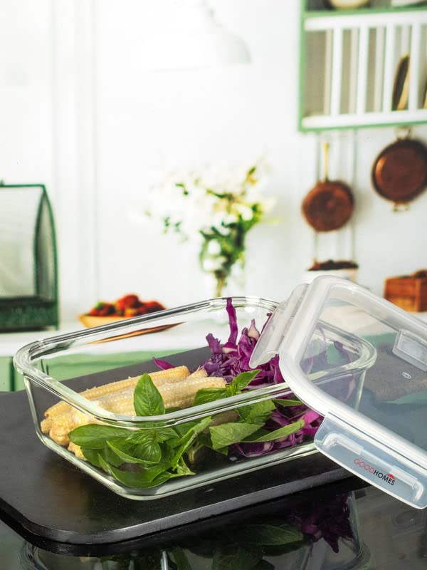 Goodhomes Glass Rectangle Container Bowl with Airtight Lid 1520ml ...