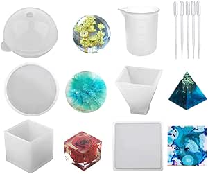 Silicone Resin Mold Kit Sphere Cube Pyramid Square Round Shape Resin ...