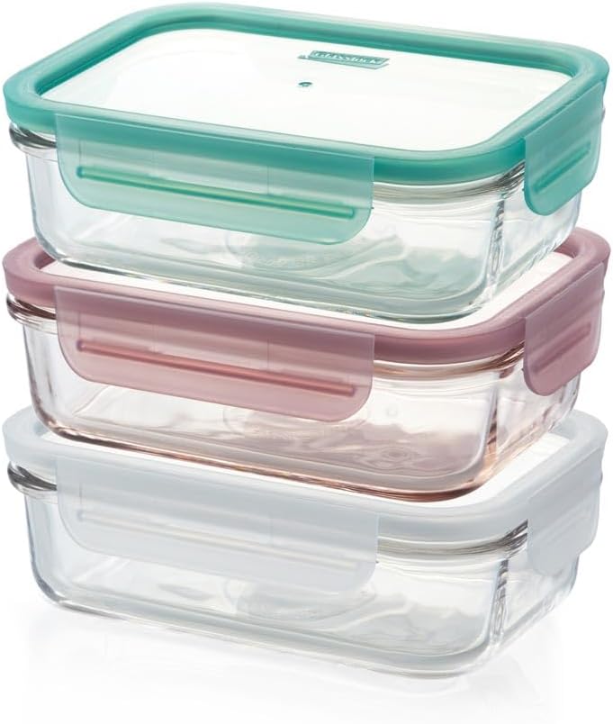 GLASSLOCK Rectangle Food Container with Lid 3-Piece Set, 710 ml ...