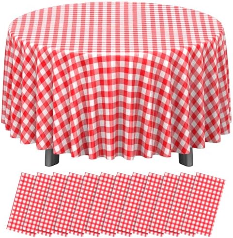 Amazon.com: 12 Pack Red and White Plastic Checkered Tablecloth Round, Premium Decorative ...