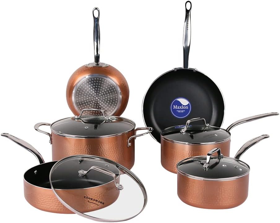Amazon.com: All in One Hammered Copper Cookware Set，10 Piece with ...